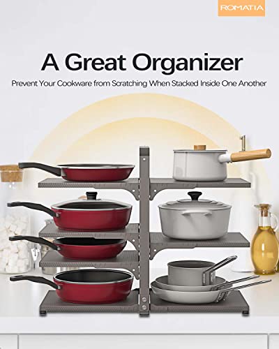 ROMATIA Pot and Pan Organizer Rack for under Cabinet, Heavy Duty Pot Pan Rack under Sink Organizers and Storage, Pot lid organizer, Kitchen Cabinet Organizer with 7 Adjustable Shelves