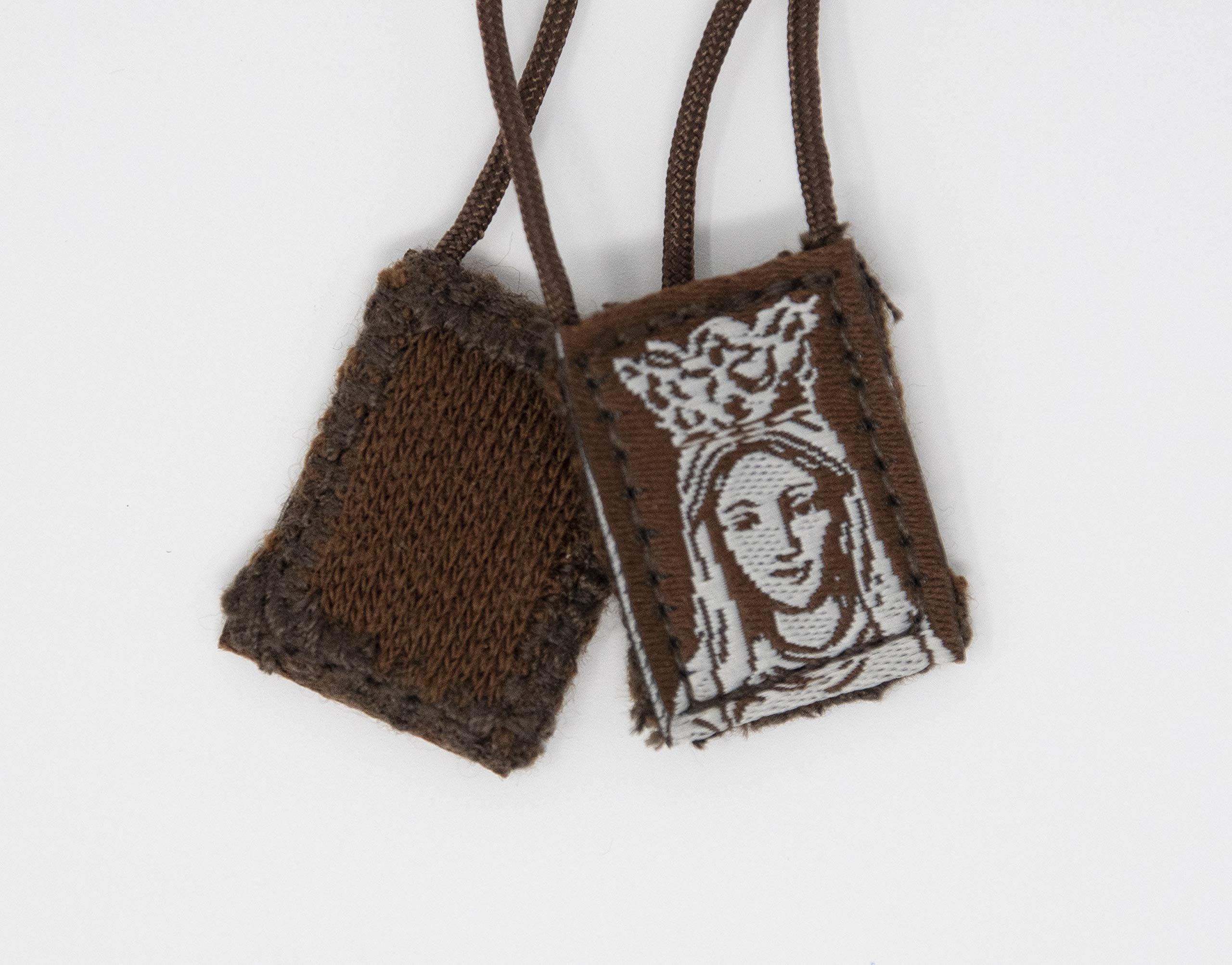 Premium Brown Scapular - Brown and Cream, Our Lady of Mt. Carmel (Mini) - 16” Length