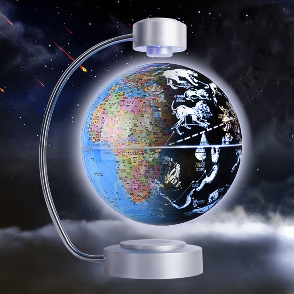 Spolehli Magnetic Levitation Globe, 8 Inch Floating Constellation Globe with LED Lights, World Map Globe at Day Constellation Light at Night, Good Gifts for Students Teachers Birthday Gift Present