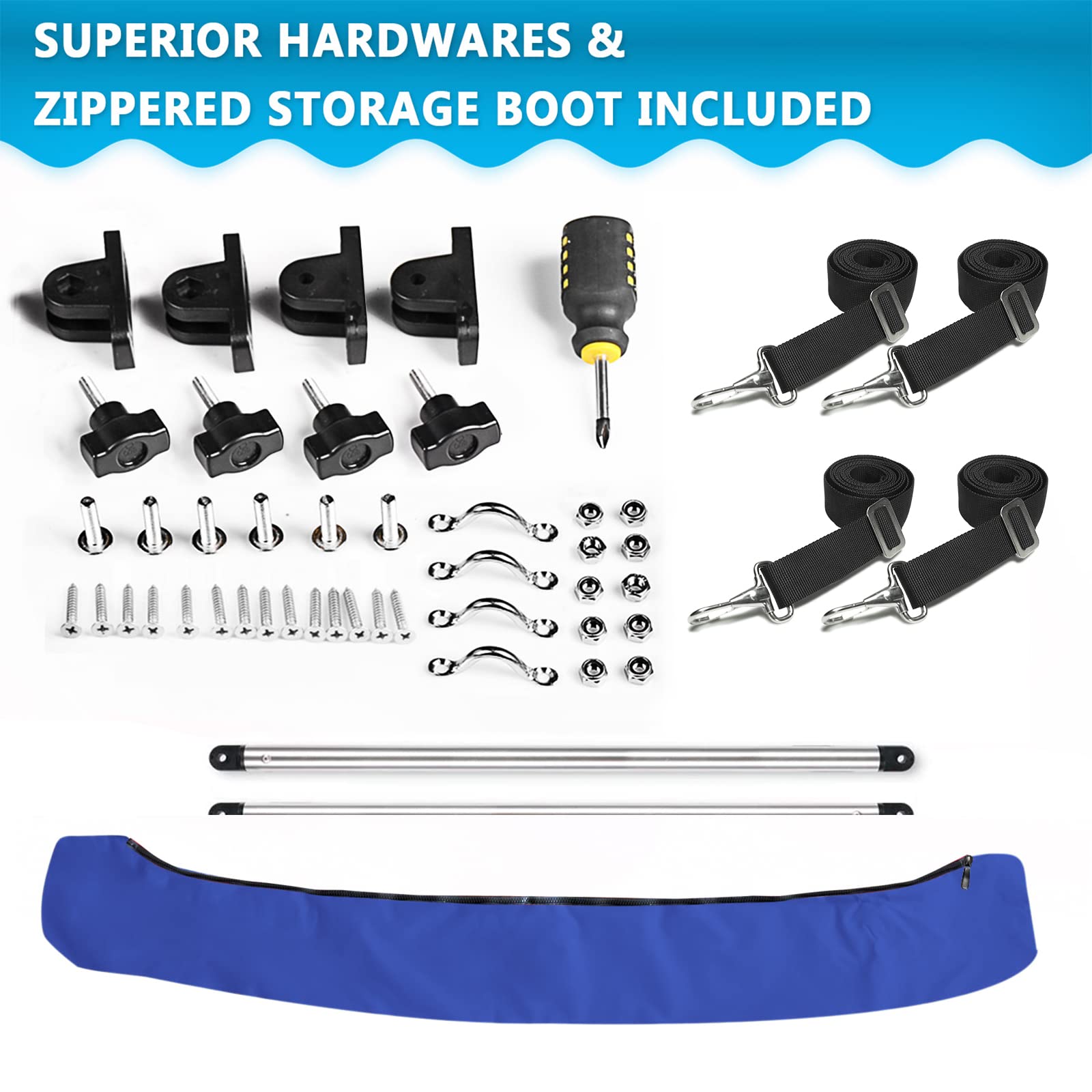 Naviskin Pacific Blue 4 Bow 8'L x 54" H x 91"-96" W Bimini Top Cover includes Mounting Hardwares,Storage Boot with 1 Inch Aluminum Frame