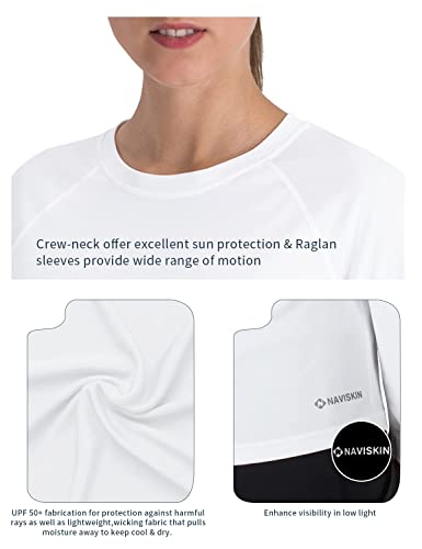 NAVISKIN Women's UPF 50+ Sun Protection Long Sleeve Shirts Rash Guard Shirts Quick Dry Lightweight Hiking Shirts White Size L