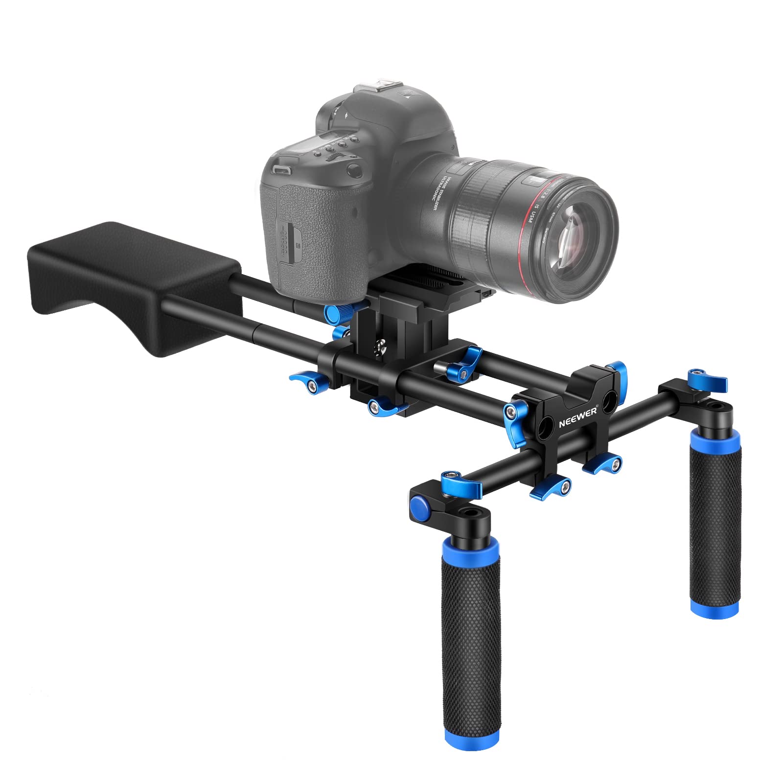 NEEWER Camera Shoulder Rig, Video Film Making System Kit for DSLR Camera and Camcorder with Soft Rubber Shoulder Pad and Dual Hand Grips, Compatible with Canon/Nikon/Sony, etc (Blue + Black)