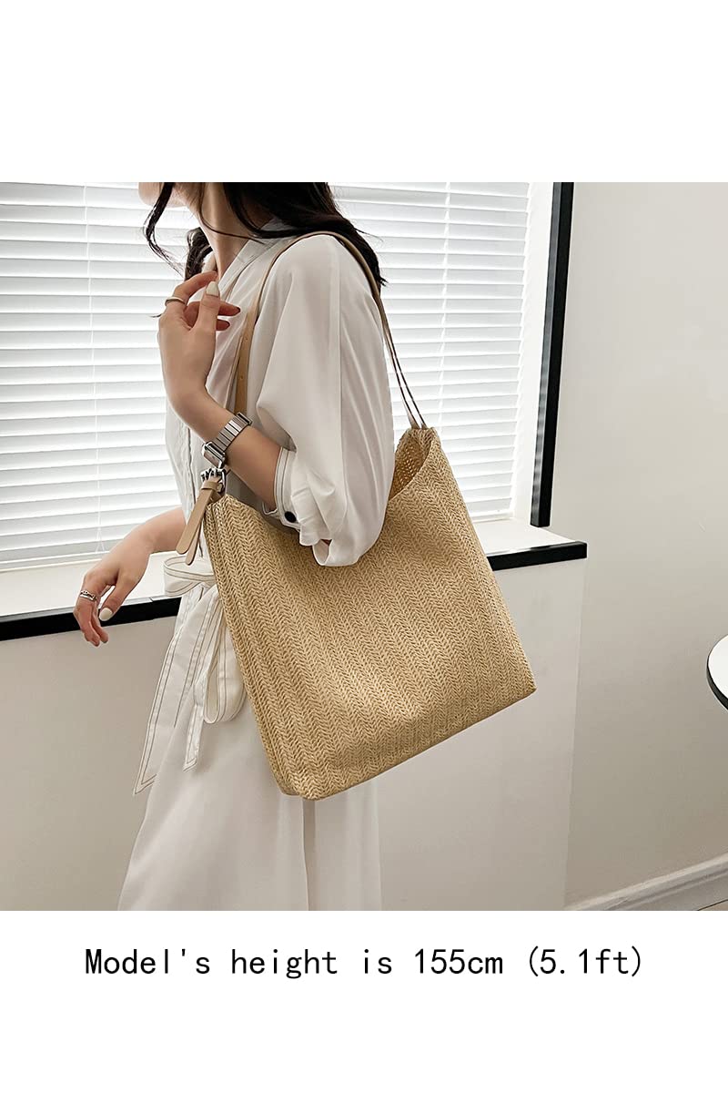 Ulisty Women Straw Bag Weave Bag Summer Beach Bag Tote Bag Shoulder Bag Handbag khaki