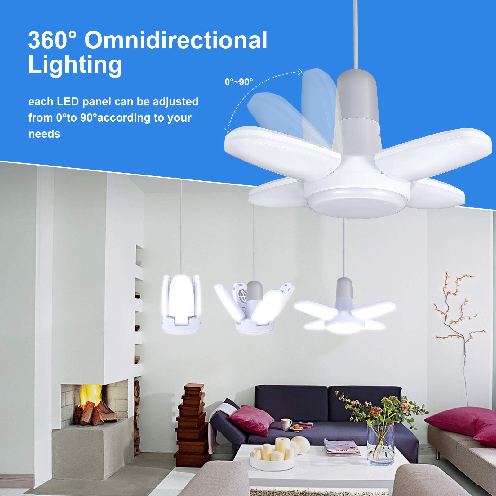 Rieyue 2 Pack LED Light Bulb 35 Watt (150W Equivalent), Mini LED Garage Light E26 Base Daylight 6500K, Super Bright Deformable LED Bulbs for Workbench Porch Basement