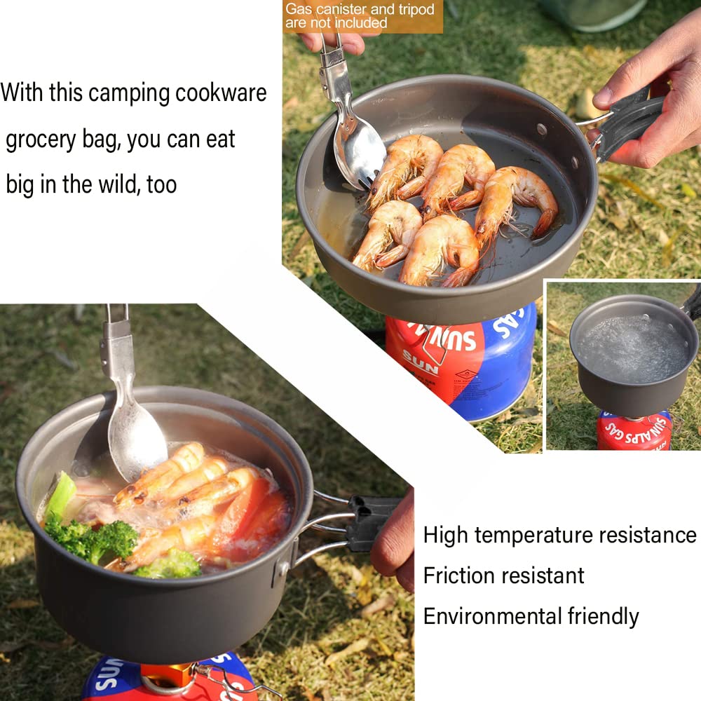 Tempsnow Camping Cookware Mess Kit for 2-3 Persons Aluminum Compact Camping Cooking Set Lightweight Backpacking Cook Set for Camping&Hiking(Black