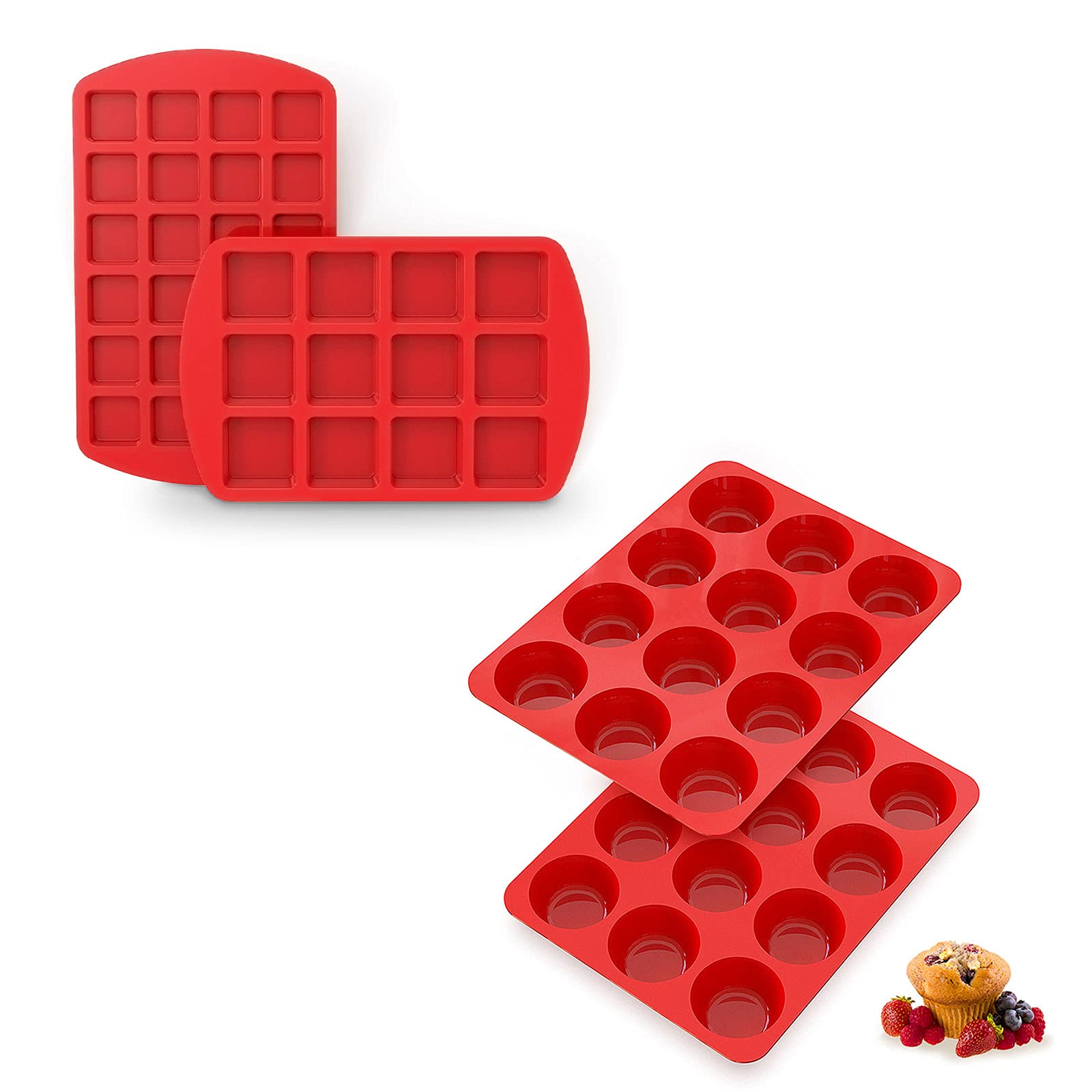 SILIVO 2x Silicone Brownie Pans + 2x Silicone Muffin Pans