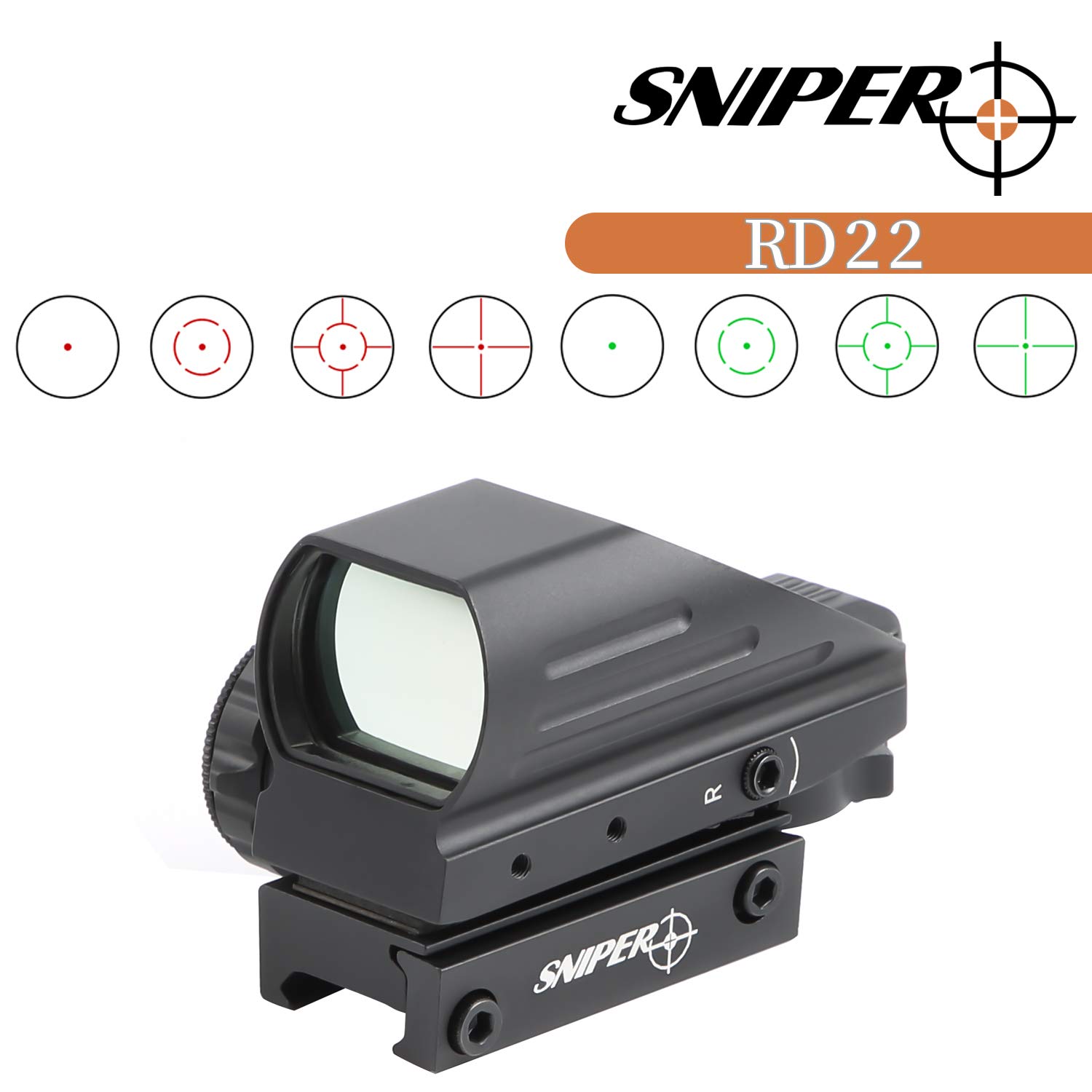 Red & Green Dot Sight, 4 Reticles Reflex Sight Fits Picatinny Rail, Brightness Adjustable (Red Dot-Black)
