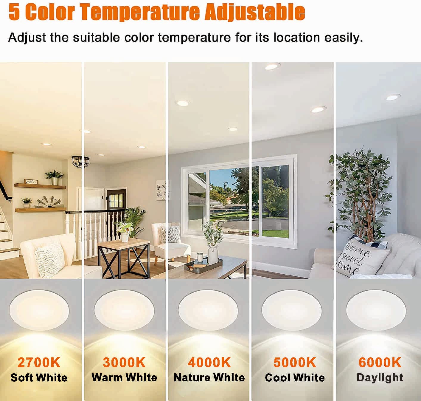 obstime 12 Pack 4 Inch Ultra-Thin Recessed Ceiling Light Slim with Junction Box,2700K/3000K/4000K/5000K/6000K Selectable,CRI 90,9W Eqv 80W, Dimmable LED Can Wafer Lights, High Brightness Downlight