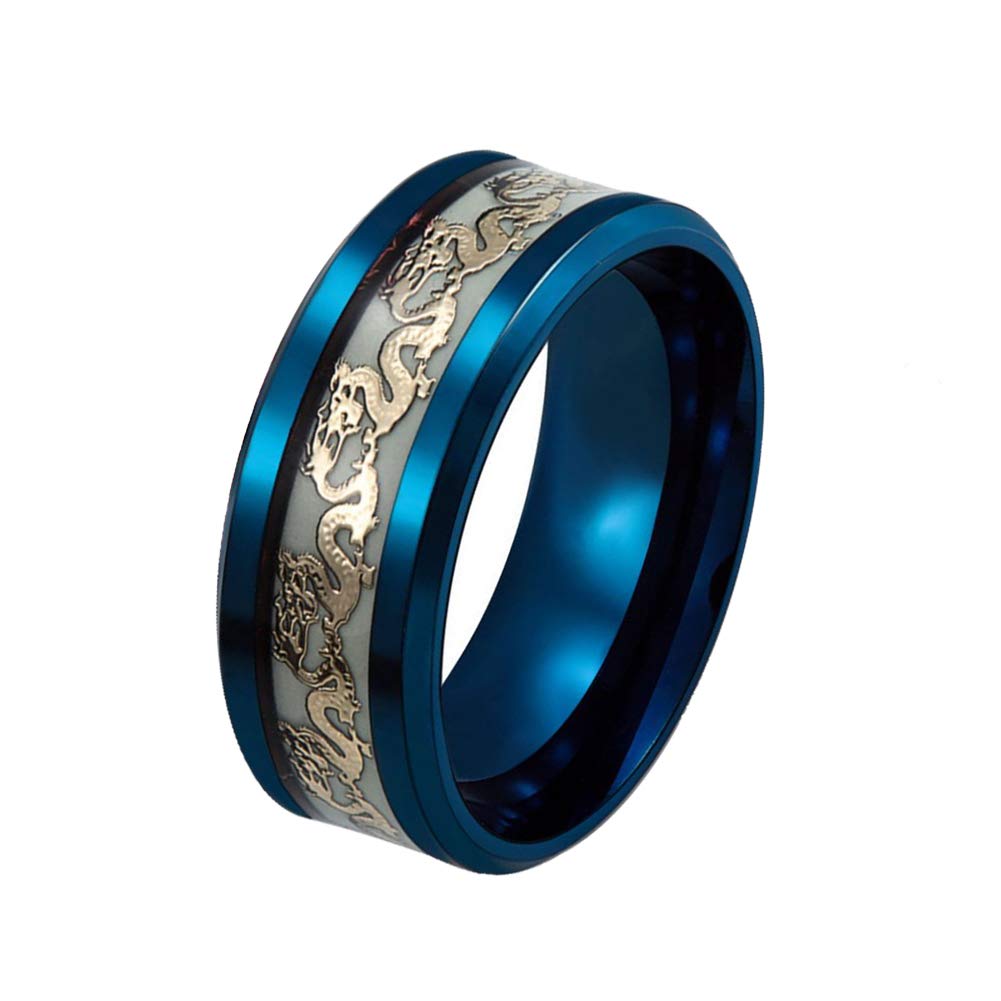 Men's 8mm Luminous Effect Rings Stainless Steel Dragon Pattern Band Ring For Women Glow in the Dark (9)