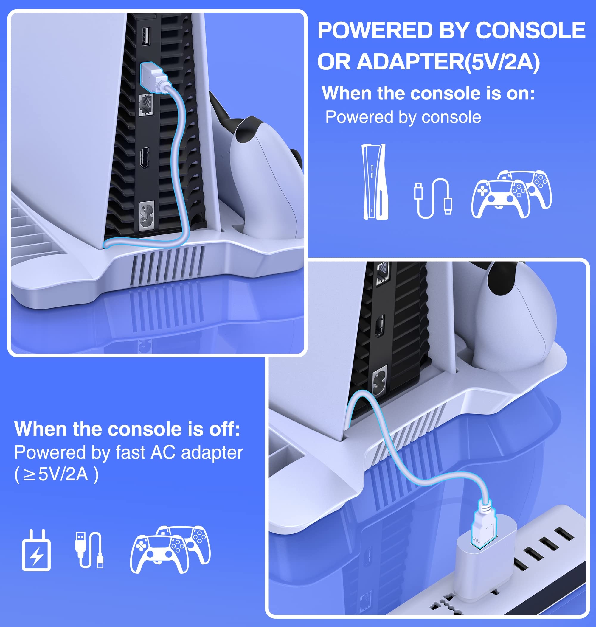 Vertical Cooling Stand for PS5 with 13 Game Storage and Dual Fast Controller Charging Station