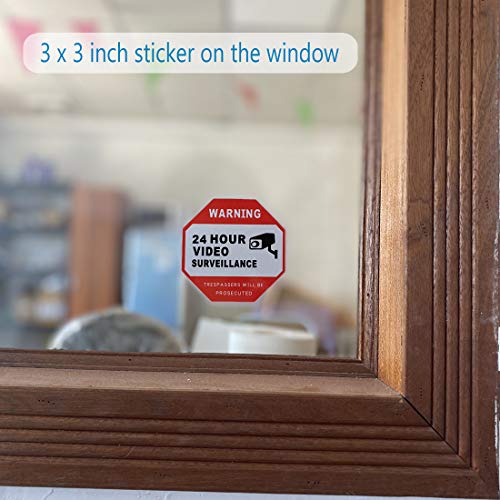 Video Surveillance Sign 10 Pack, CCTV 24 Hour Warning Sticker Door Window Yard Sign, Indoor & Outdoor Use (2-6x6", 8-3x3" Decal)