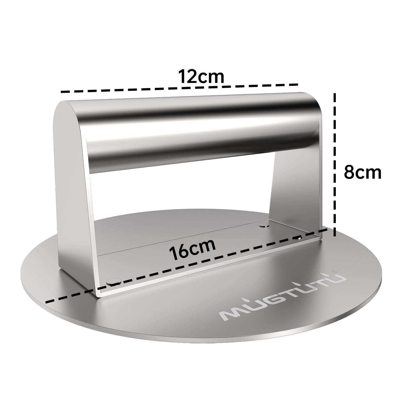 MUGTUTU Stainless Steel Burger Press, 6.3 Inch Smash Burger Press, Non-Stick Smooth Hamburger Press, Bacon Press, Grill Press Perfect for Flat Top Griddle Grill Cooking (6.3IN Flat)