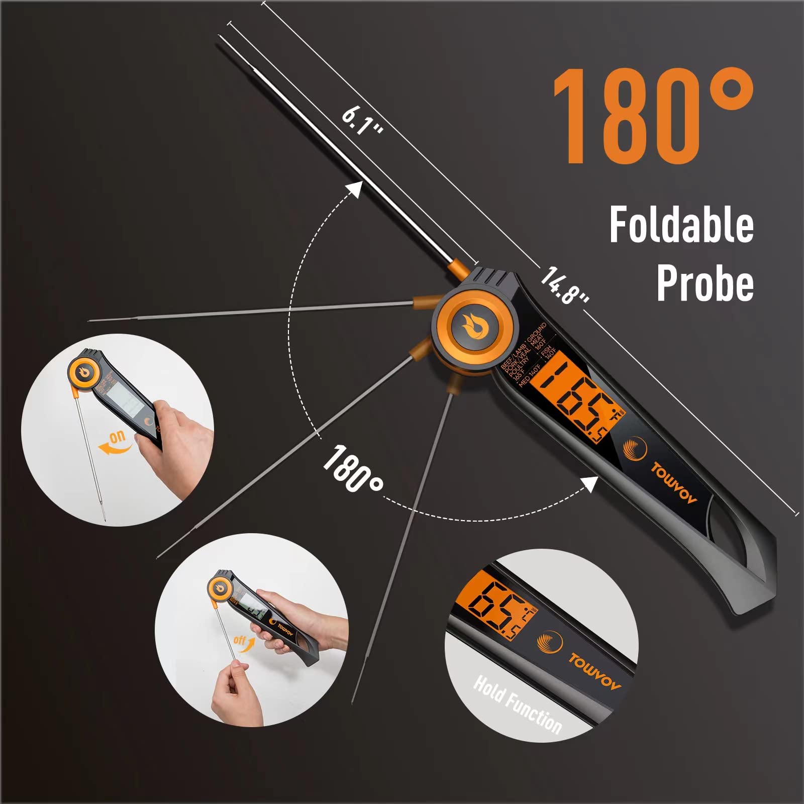 ๐จ๐ฝ๐ด๐ฟ๐ฎ๐ฑ๐ฒ๐ฑ Meat Thermometer Digital for Grill and Cooking - Instant Read Meat Thermometer 6.1โ Ultra Long Waterproof Grill Thermometer w/Reversible Display for BBQ, Oil Deep Frying