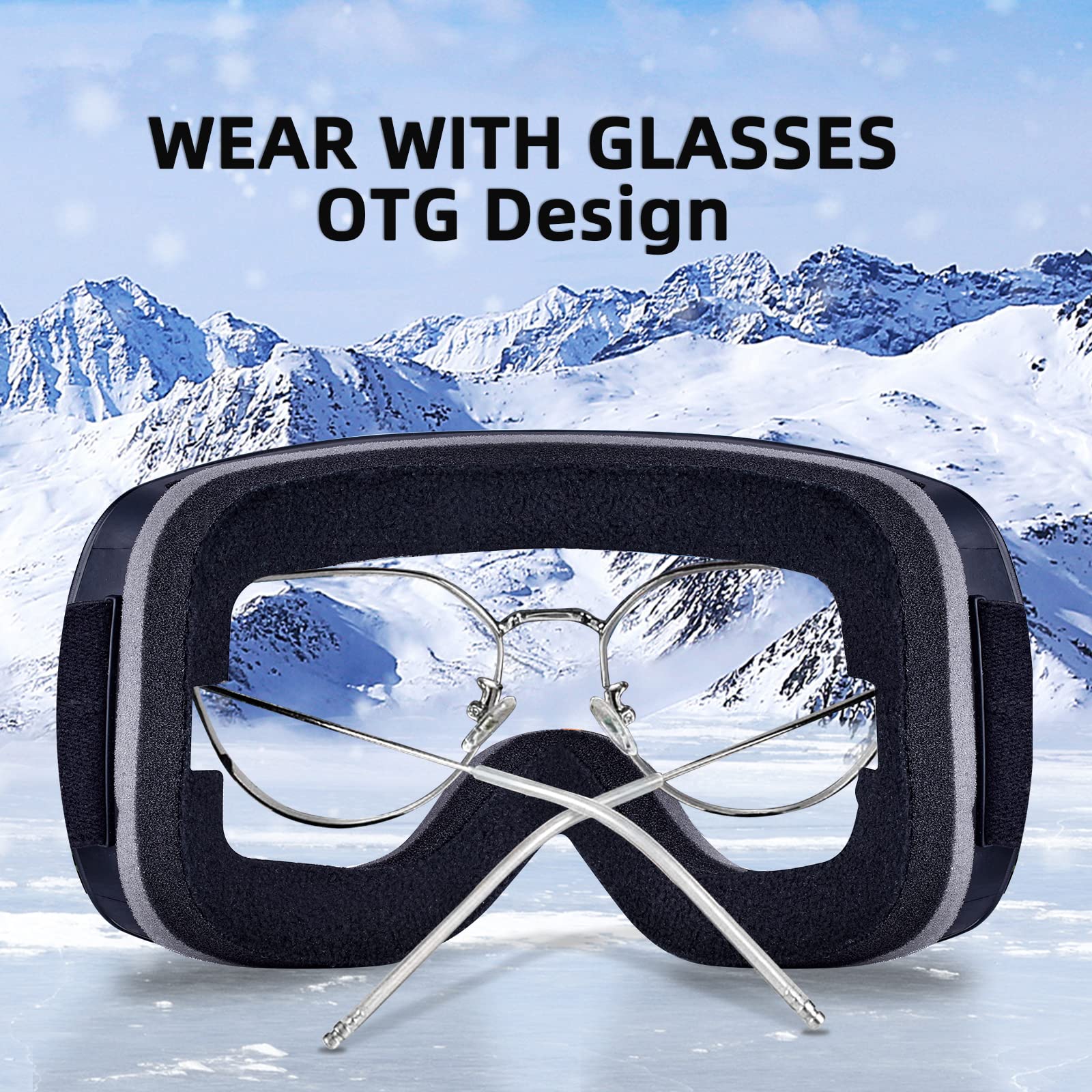 olalunule Ski Goggles Snowboard Goggles for Men and Women Anti-UV Anti-FOG Spherical Frameless Double-Layer Lens Polarized Ski Goggles over Glasses