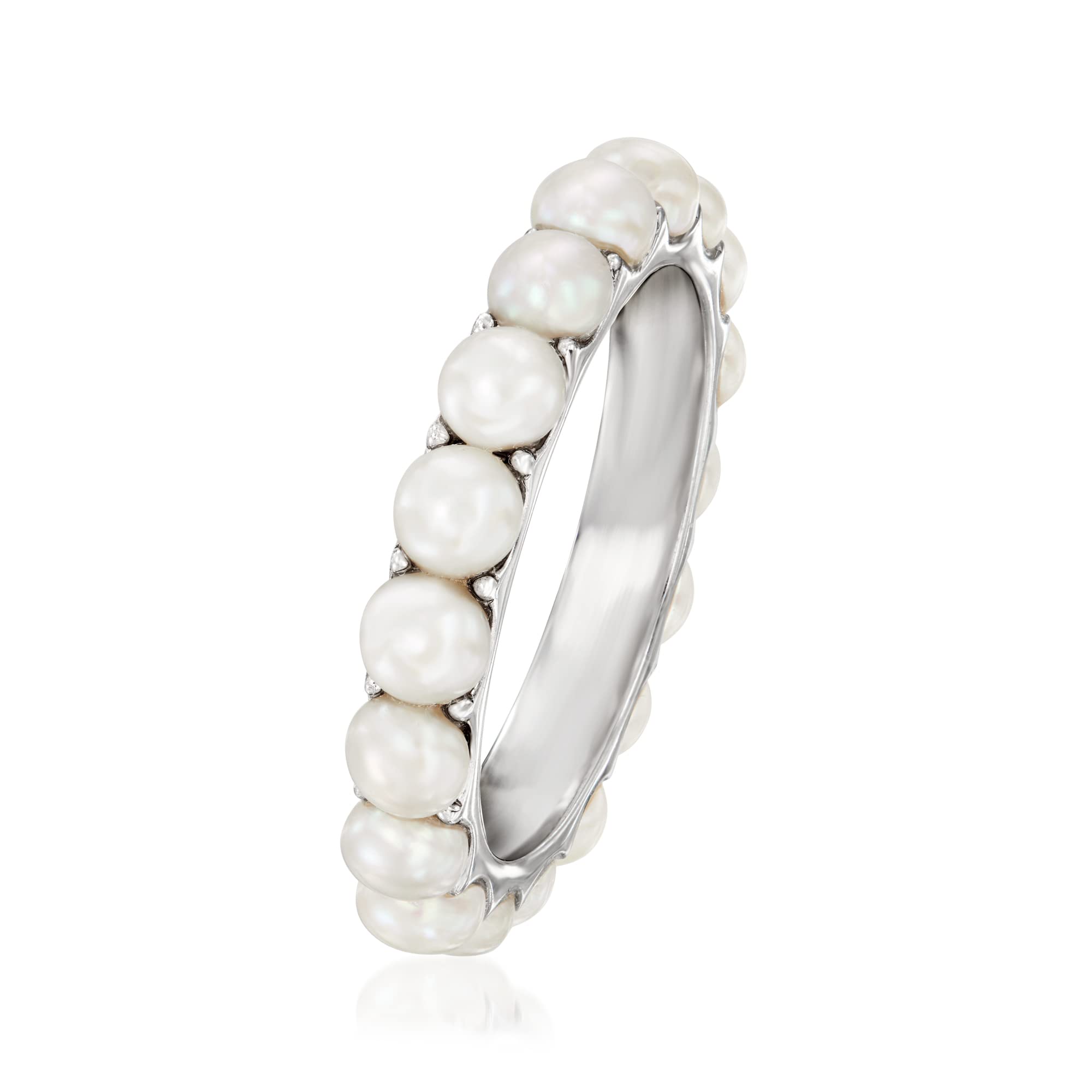 Ross-Simons 3.5mm Cultured Pearl Eternity Band in Sterling Silver. Size 8