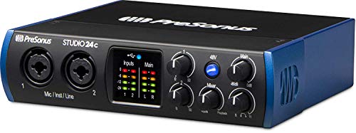 PreSonus Studio 24c 2x2 USB Type-C Audio/MIDI Interface and Studio One Artist Software kit with Condenser Microphone Shockmount, and XLR Cable