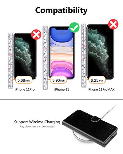 OCASE iPhone 11 Cellular Phone Case, PU Leather Flip Case with Card Holder, Magnetic Closure, TPU Shockproof Interior for 6.1 Inch iPhone 11 (Black)