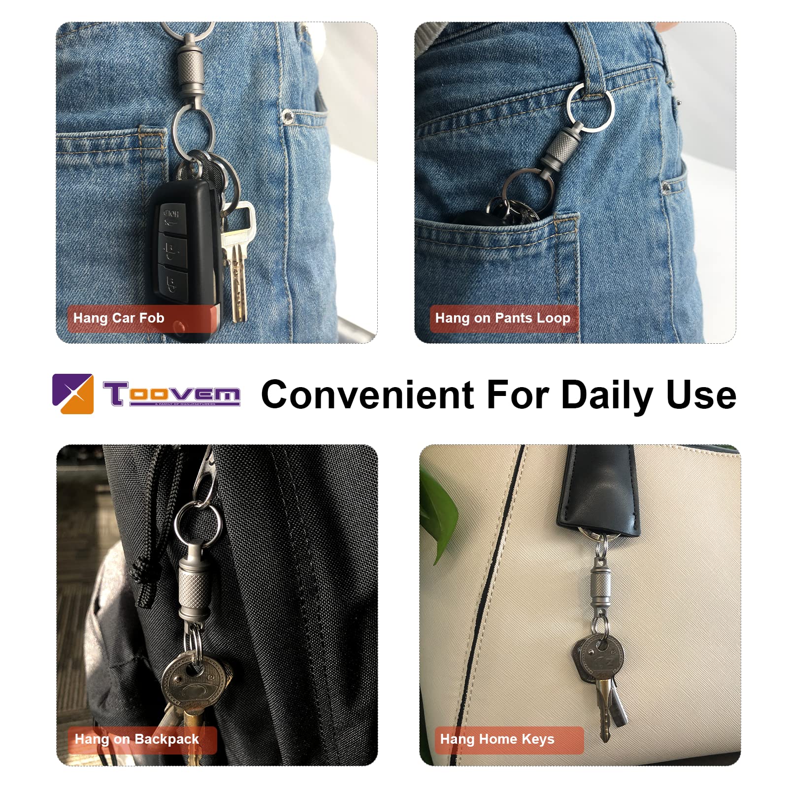 Toovem Titanium Quick Release Swivel Keychain, Secure Detachable Pull Apart Key Clip, Compact EDC Key Holder Accessory, Small Car Fob Key Chain with Stainless Steel Key Ring