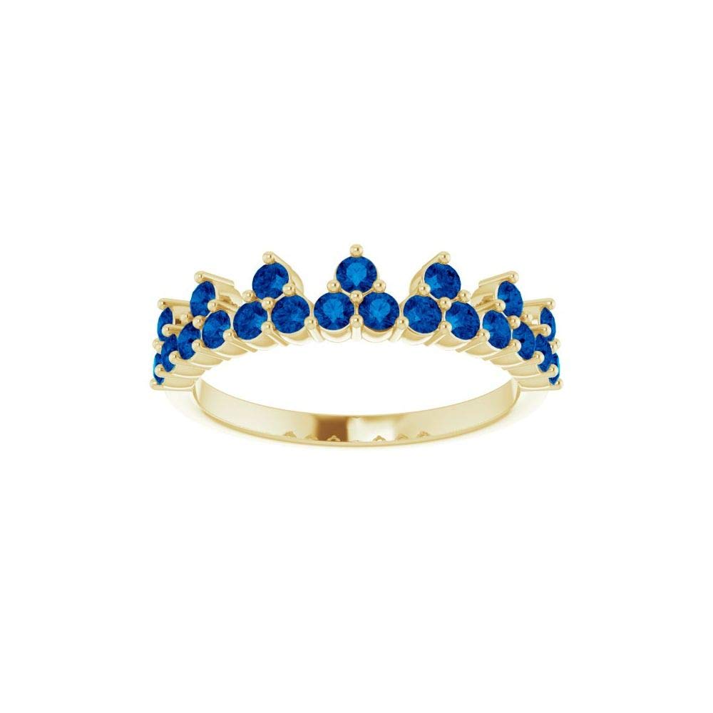 Solid 14k Yellow Gold Solitaire Blue Sapphire Crown Ring Band (Width = 15.8mm) - Size 7.5