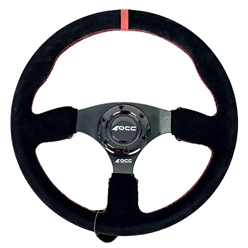 OCC MOTORSPORT FLAT BOTTOM STEERING WHEEL REVENGE MODEL ALCANTARA BLACK ARMS - CAR FLAT DISH STEERING WHEEL - 350MM (14 INCH)