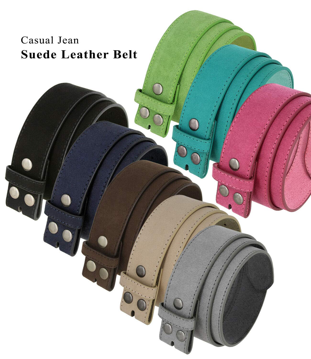 Men's Belt Rounded Edge Heel Bar Buckle Casual Jean Suede Leather Belt 1 1/2" Wide (Tan, 34)