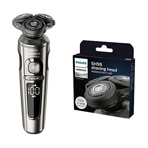Norelco Series 9000 Sbaver, SP9860/86 Electric Shaver with SH98/72 Replacement Blade and SmartClick Precision Trimmer - Bundle