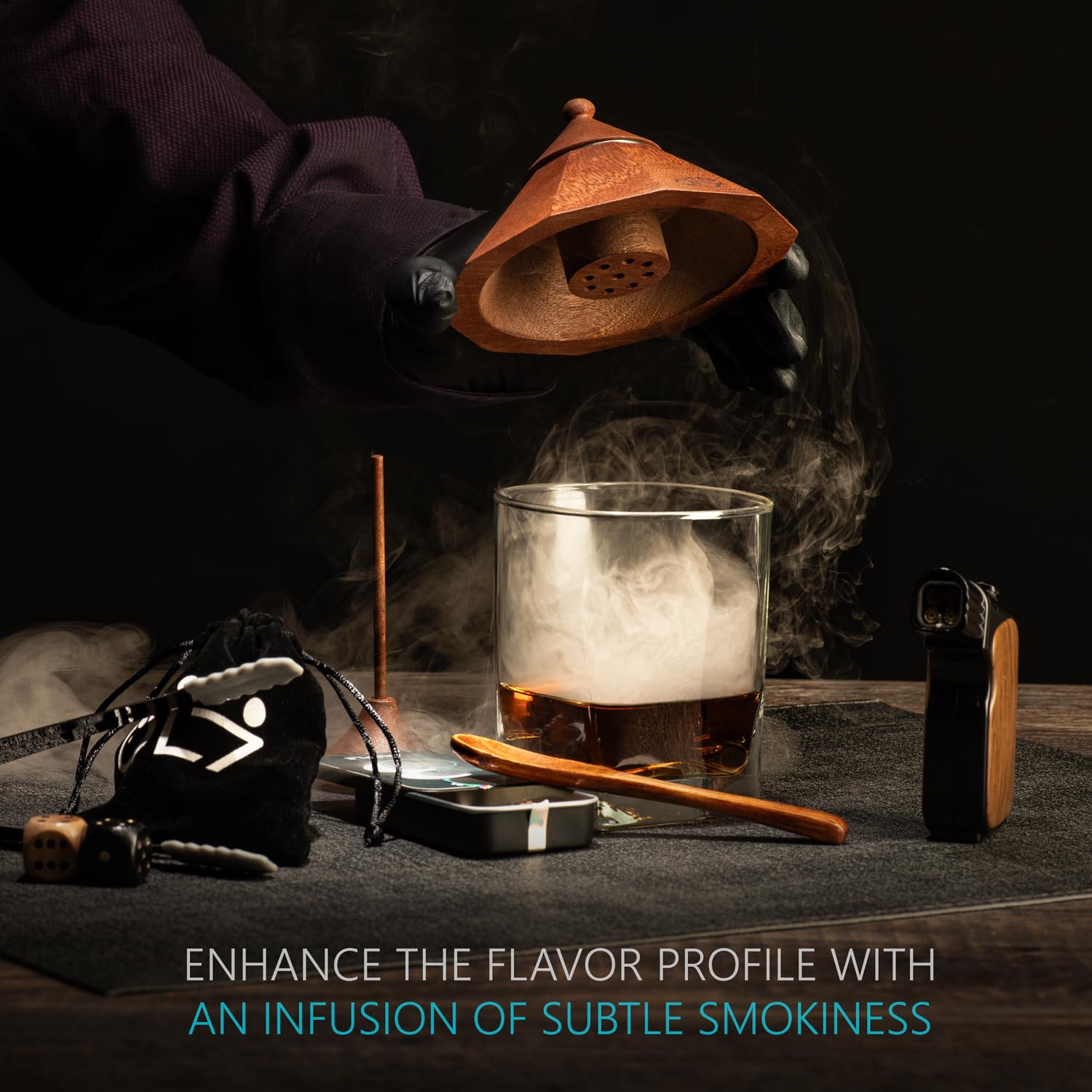 OL7 Cocktail Smoker Kit with Torch - 4 Flavors Wood Chips - Bourbon, Whiskey Smoking Infuser Kit, Old Fashioned Drink Smoker Set,Gift Men (No Butane)