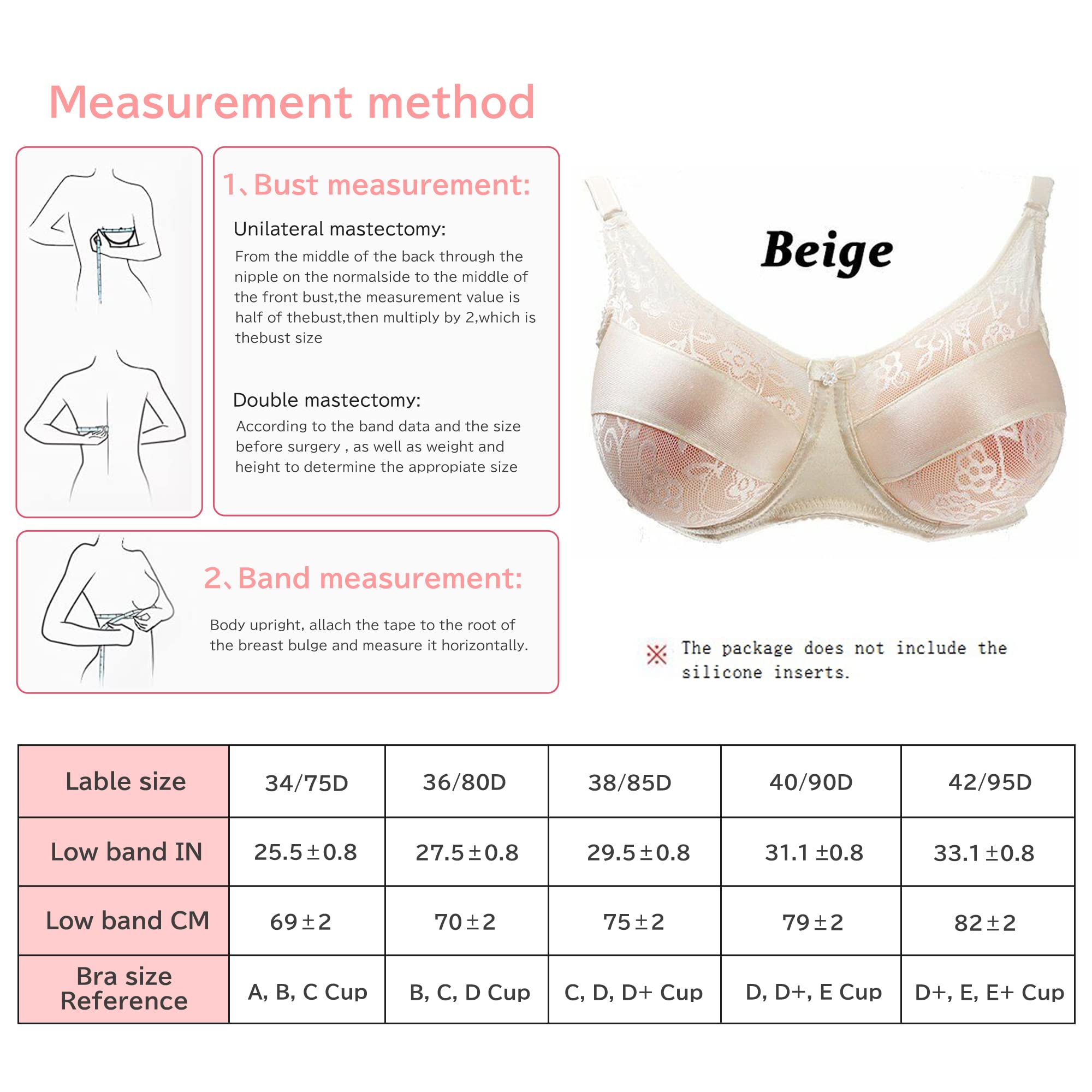 NORFULL Special Pocket Bra for Silicone Breast Forms Post Surgery Mastectomy Crossdress White Bra Size 38/85