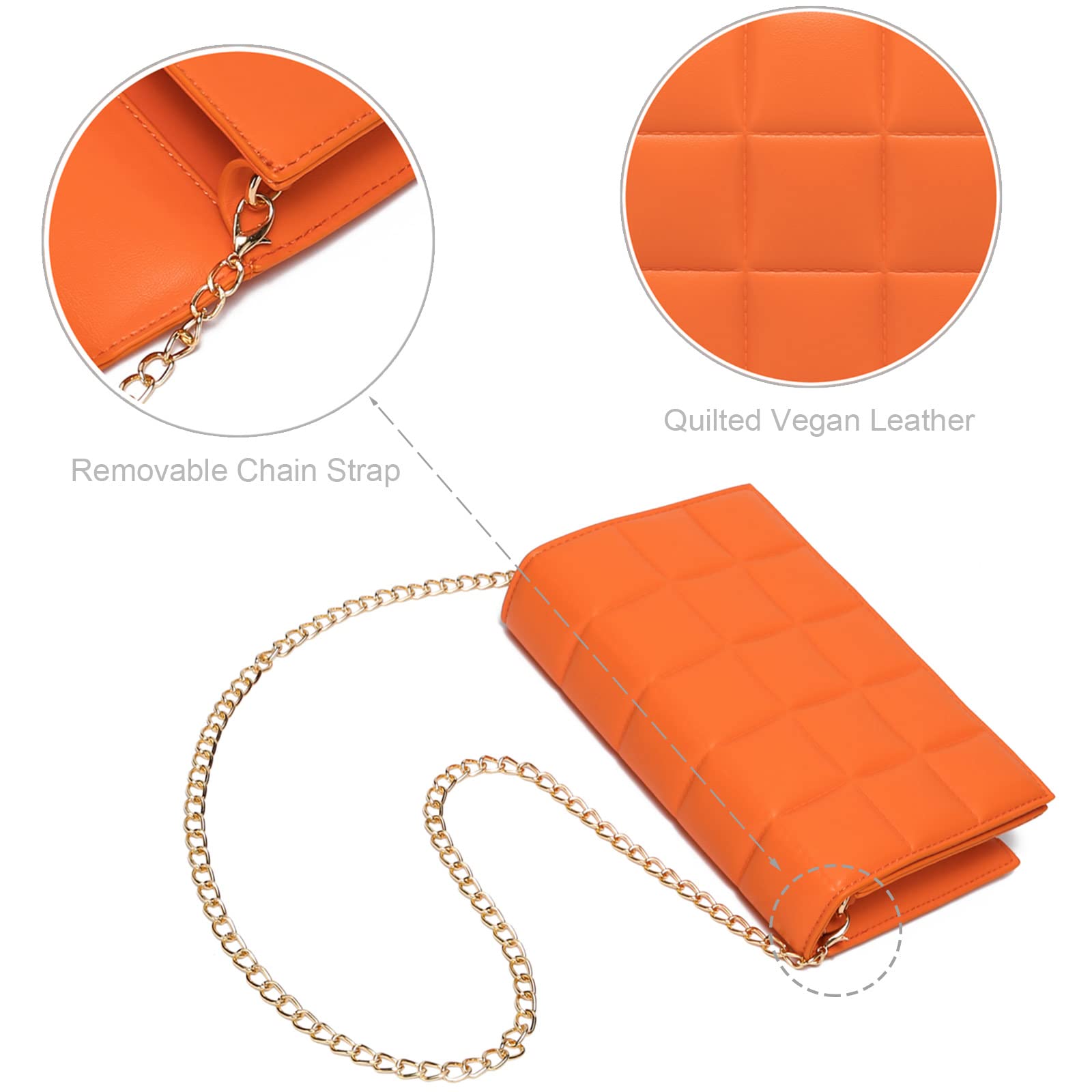 YIKOEE Mini Purse for Women with Removable Chain (Orange)