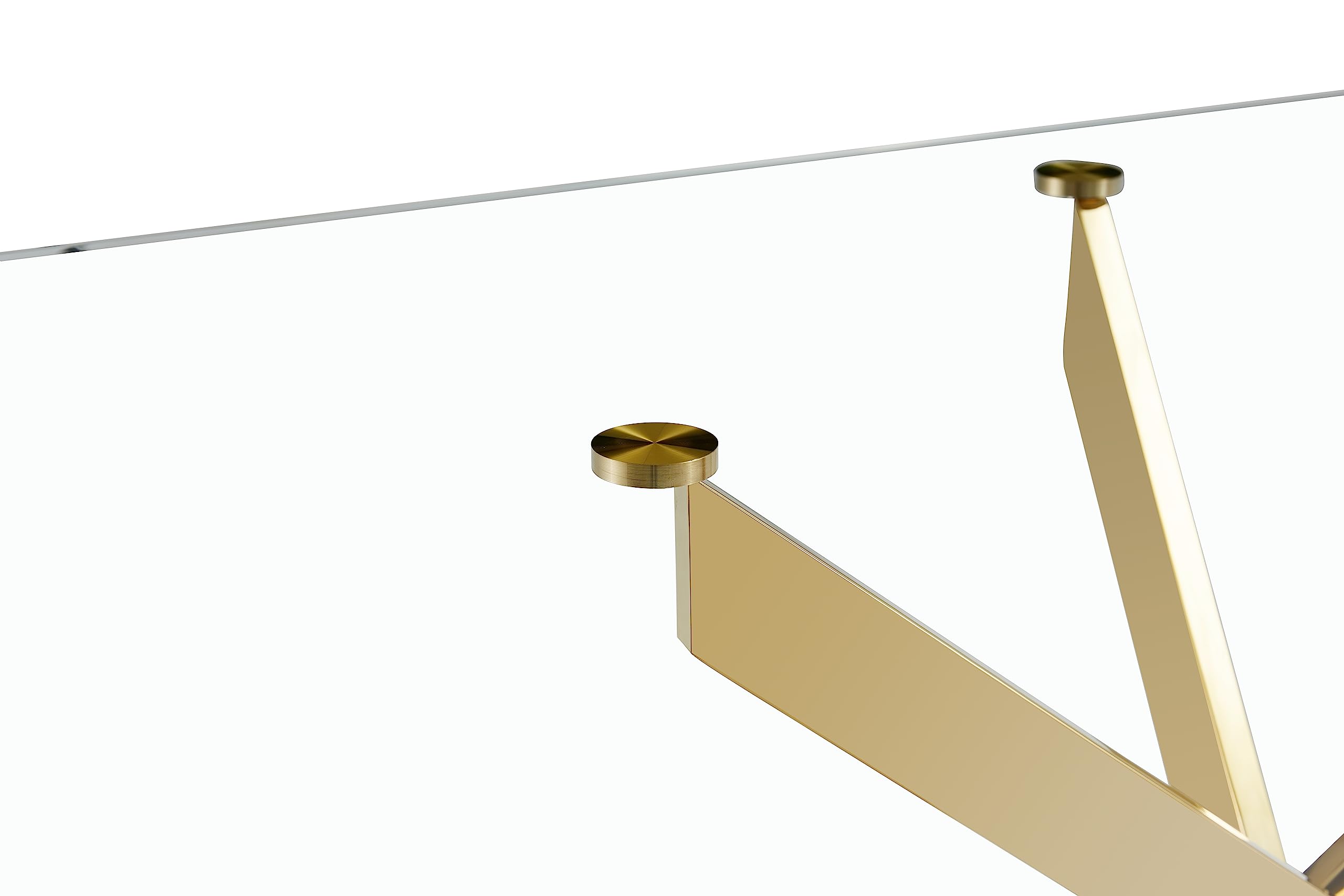 Nicemoods 63" Tempered Glass Dining Table for 4-6 with Stainless Steel Legs, Rectangular Modern Kitchen Table for Dining Room, Restaurant, Office with Gold Finish