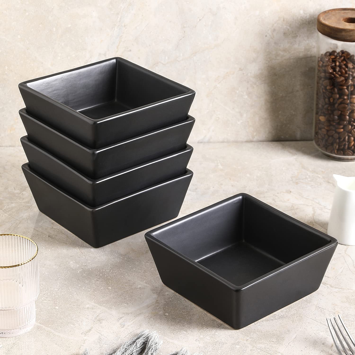 Stone Lain Grace Stoneware Bowl Set, Includes 4 Bowls, Black