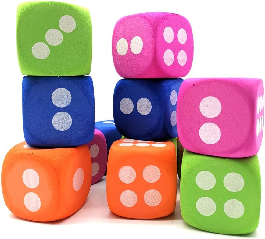 Qidiwin Jumbo EVA Dices, Giant Dot EVA Foam Dices for Kids Building Blocks,Educational,Party Suppliers, 4 Color,12PCS