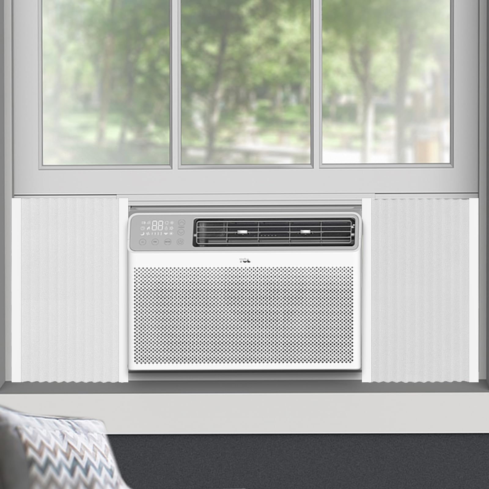 ZENGSHI LIFE MUSEUM Window Air Conditioner,Side Insulated Foam Panel, Summer/Winter Heat and Draft Insulating,Two-Piece Panels Window Seal,with 4 Pressure Strips (White) (White)