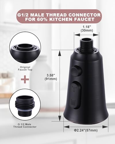 WOWOW Kitchen Faucet Head Replacement, 3 Function Pull Down Faucet Sprayer Head with 9 Adapters, Oil Rubbed Bronze Kitchen Sprayer Nozzle Compatible with Moen, Delta, Kohler Faucets