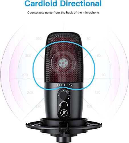 TECURS USB Microphone Condenser, PC Microphone Kit for Computer, Streaming Mic with Adjustable Boom Arm, Gaming,Microphone for Podcast, Twitch, YouTube, PS4, PS5