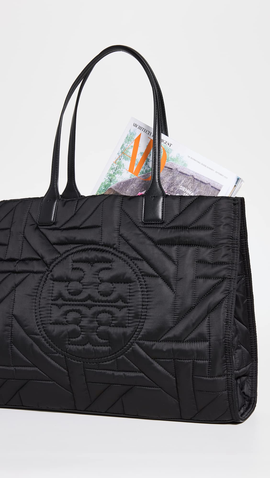 Tory Burch Women's Ella Basketweave Tote, Black, One Size