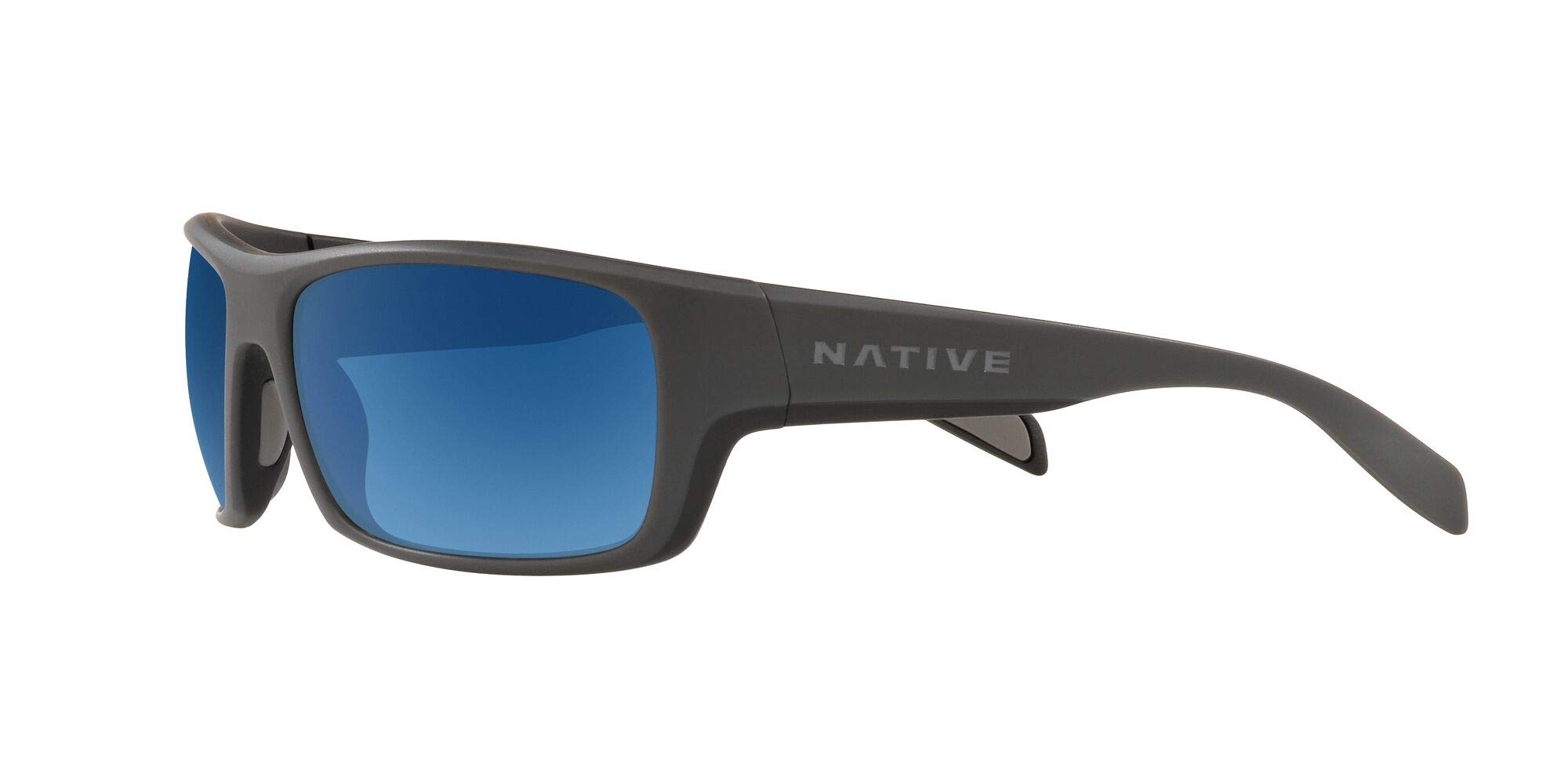 Native Eyewear Eddyline Polarized Rectangular Sunglasses, Granite/Matte Black/Blue Reflex, 64 mm