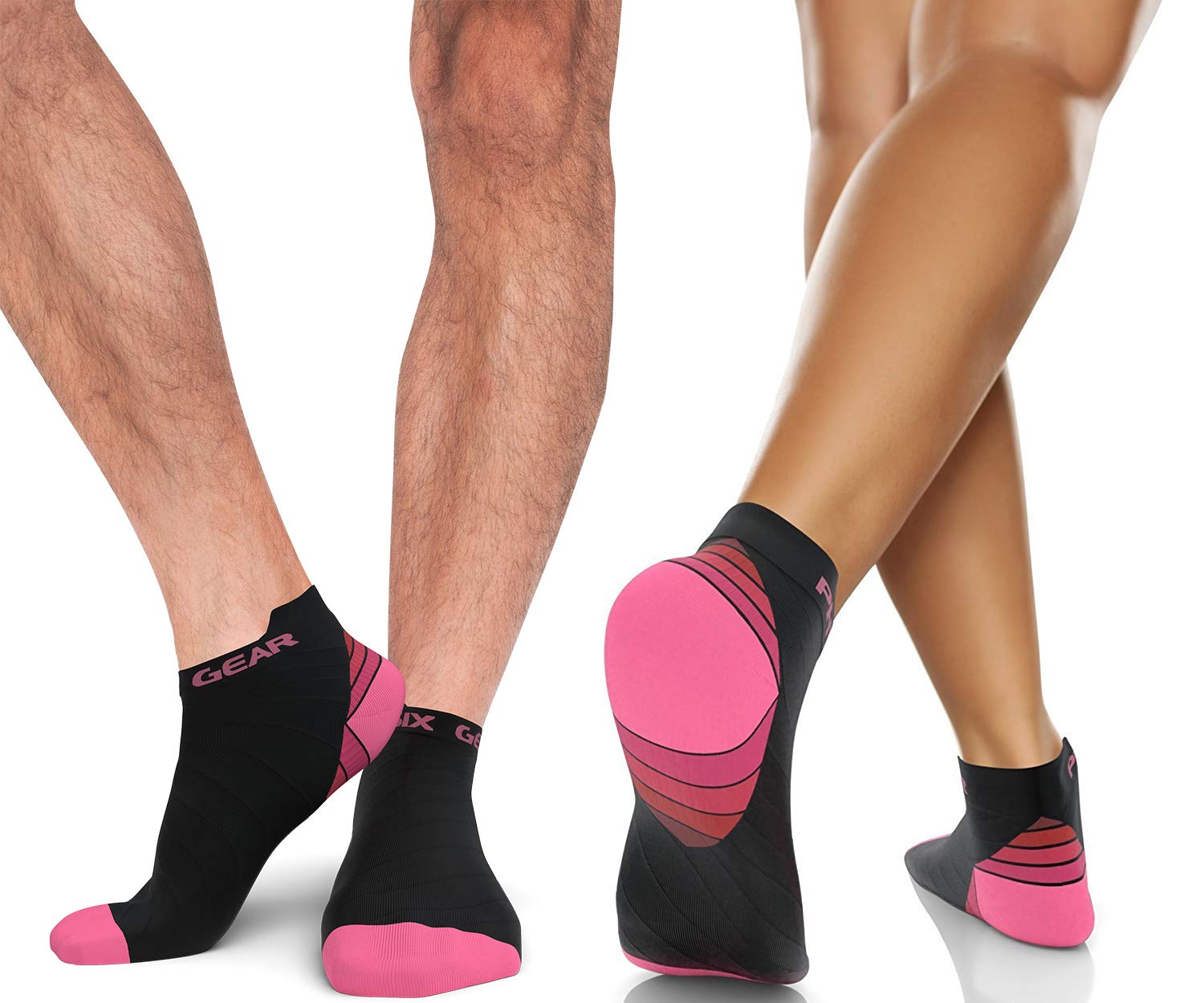 Physix Gear Sport Low Cut Socks Men & Women - Ankle Compression Running Socks (2Pair Blk-Pnk S/M)