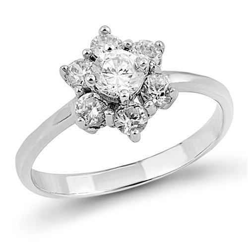 Precious Gem Jewellers Sterling Silver Petite Floral Cubic Zirconia Cluster Ring