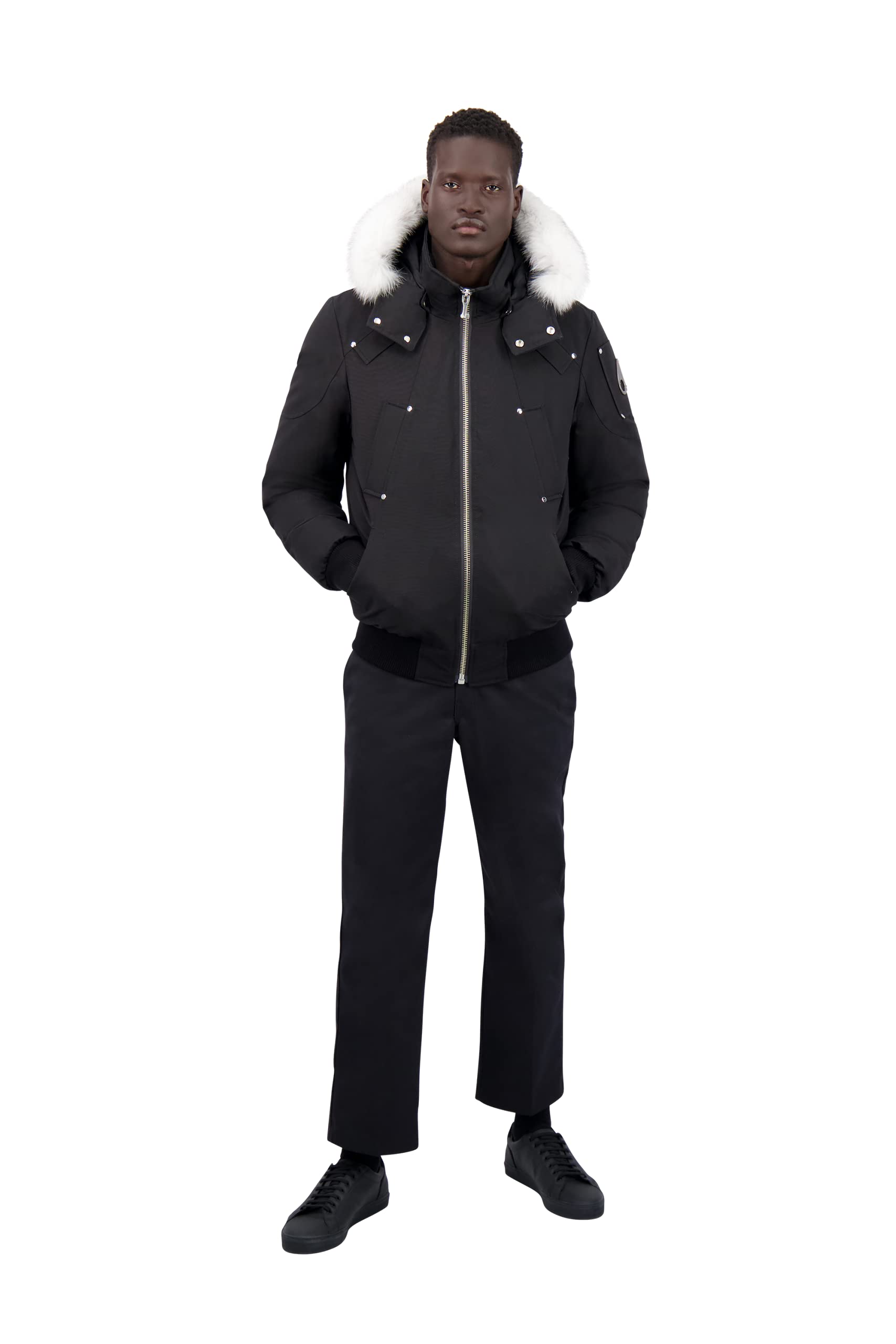 Moose Knuckles Men'S Down Ballistic Bomber Jacket, Black/White, Medium