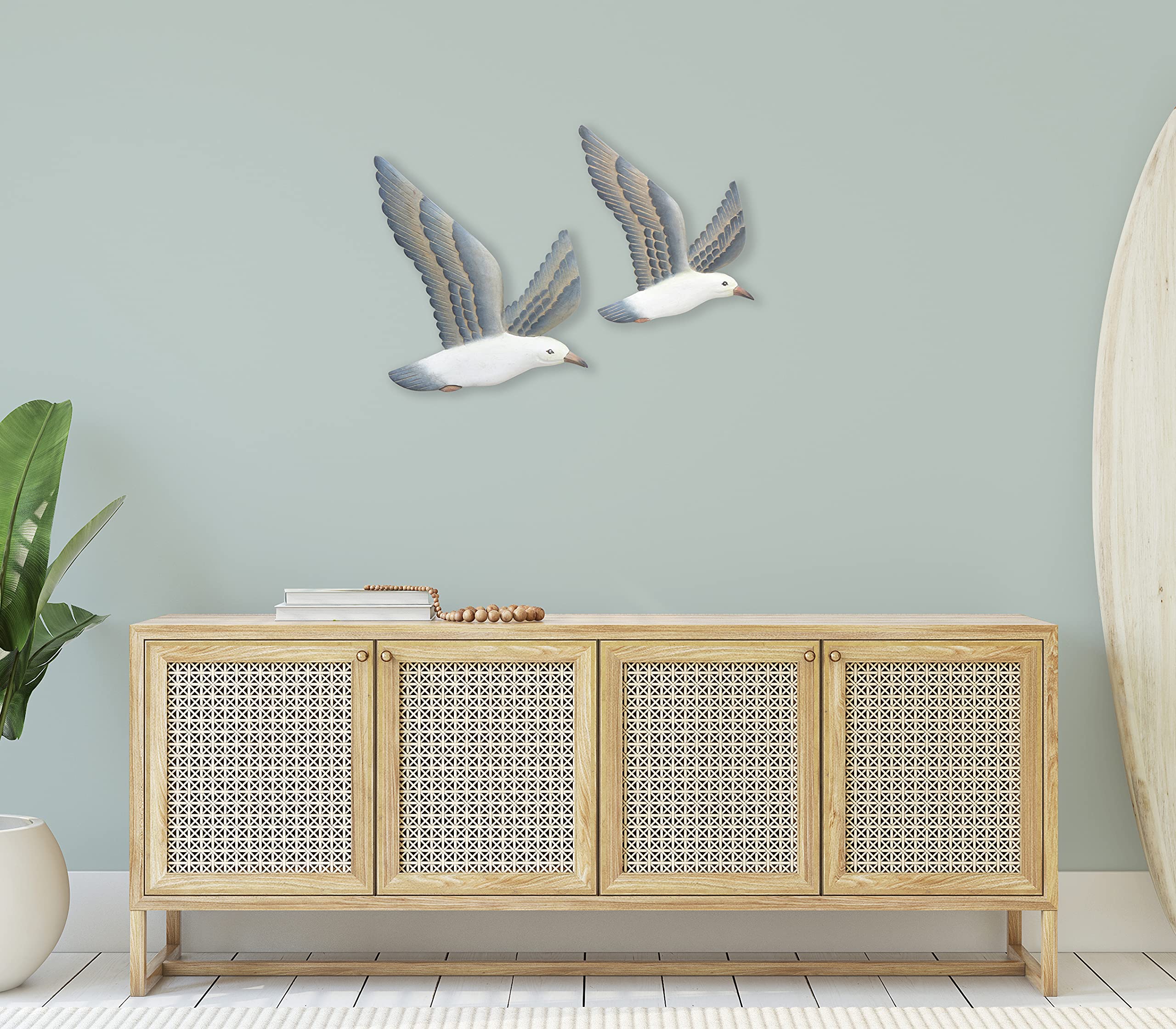T.I. Design Hand-carved Wood Flying Seagull Wall Décor Set of 2 | Coastal Nautical Rustic Beach Wall Art 2 Pieces