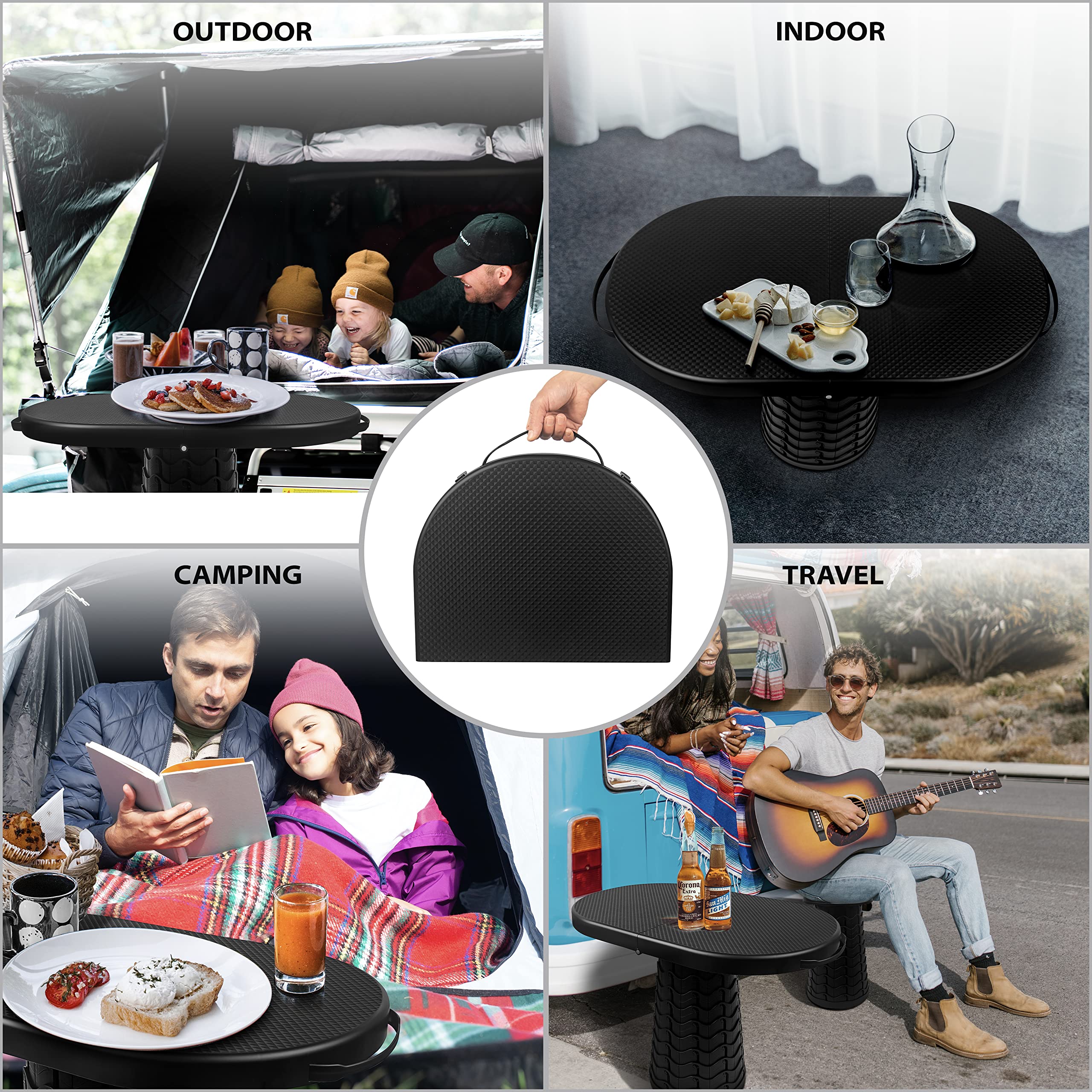 Ultra Handy 2 in 1 Portable Mini Folding Table and Collapsible Stool – Ultra Light and Rust Resistant Retractable Stool–Heavy Duty Plastic Telescopic Stool for Camping,Picnic,Sea Trips