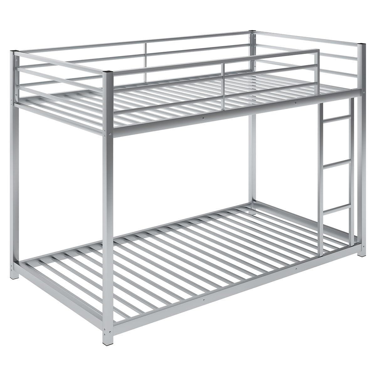 PIETFIU Full Over Full Bunk Beds,Low Profile Metal Full Bunk Bed with Stairs and Guardrail for Teens,Boys,Girls,Easy Assemble (Full Over Full, Silver)
