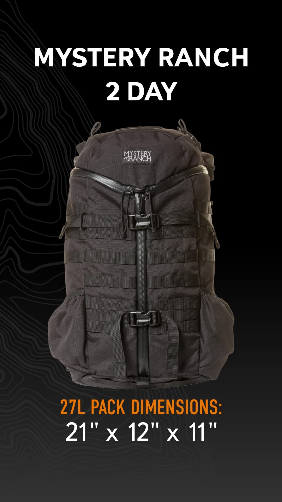 Mystery Ranch 2 Day Backpack - Tactical Daypack Molle Hiking Packs, Black, SM/MD