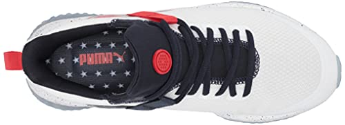 Puma Men's Fusion Evo Stars & Stripes Golf Shoe, White-Navy Blazer-High Risk Red, 7.5