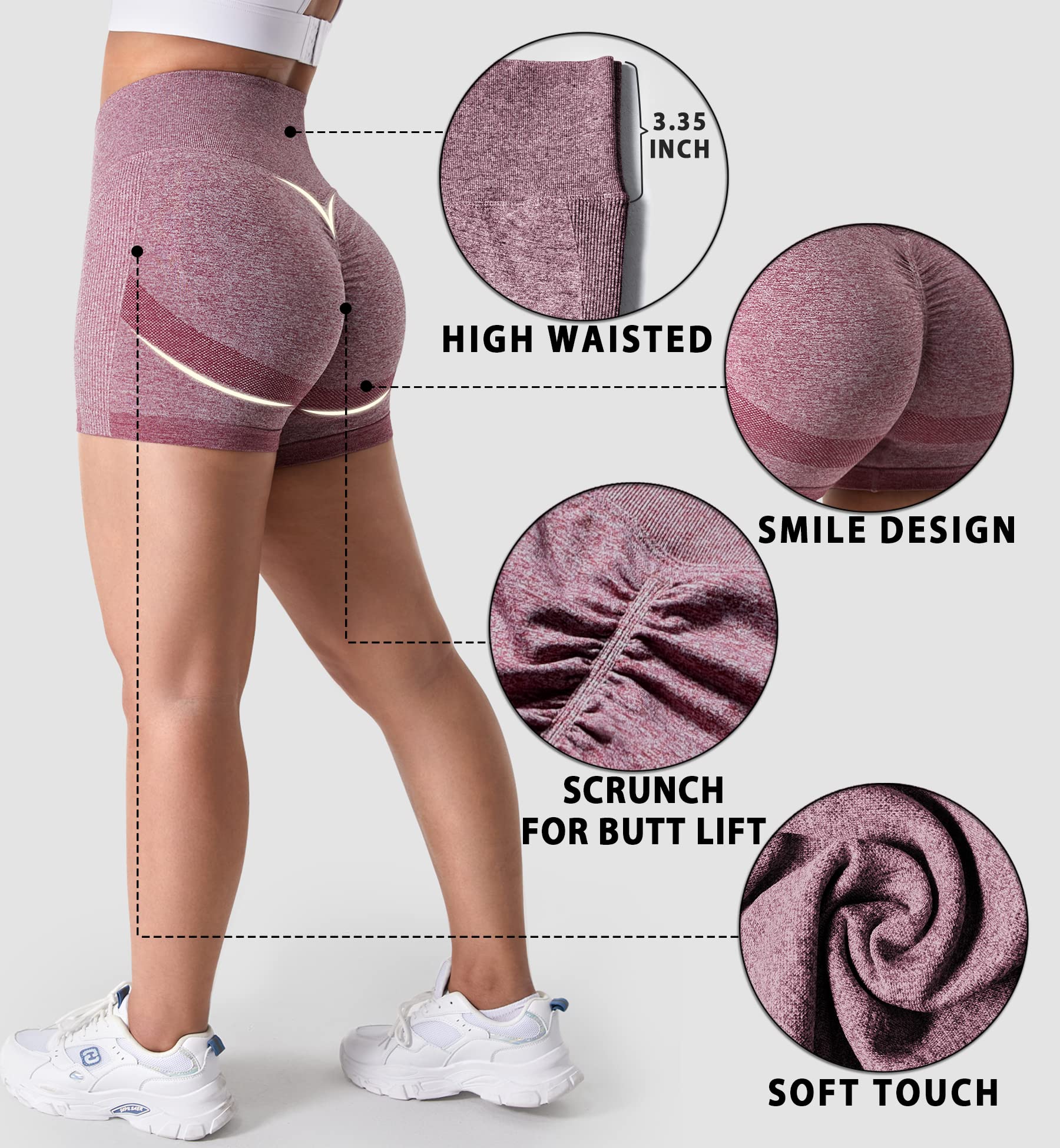TSUTAYA Women Workout Gym Shorts 3.6" Seamless Scrunch Butt Shorts High Waisted Yoga Booty Shorts