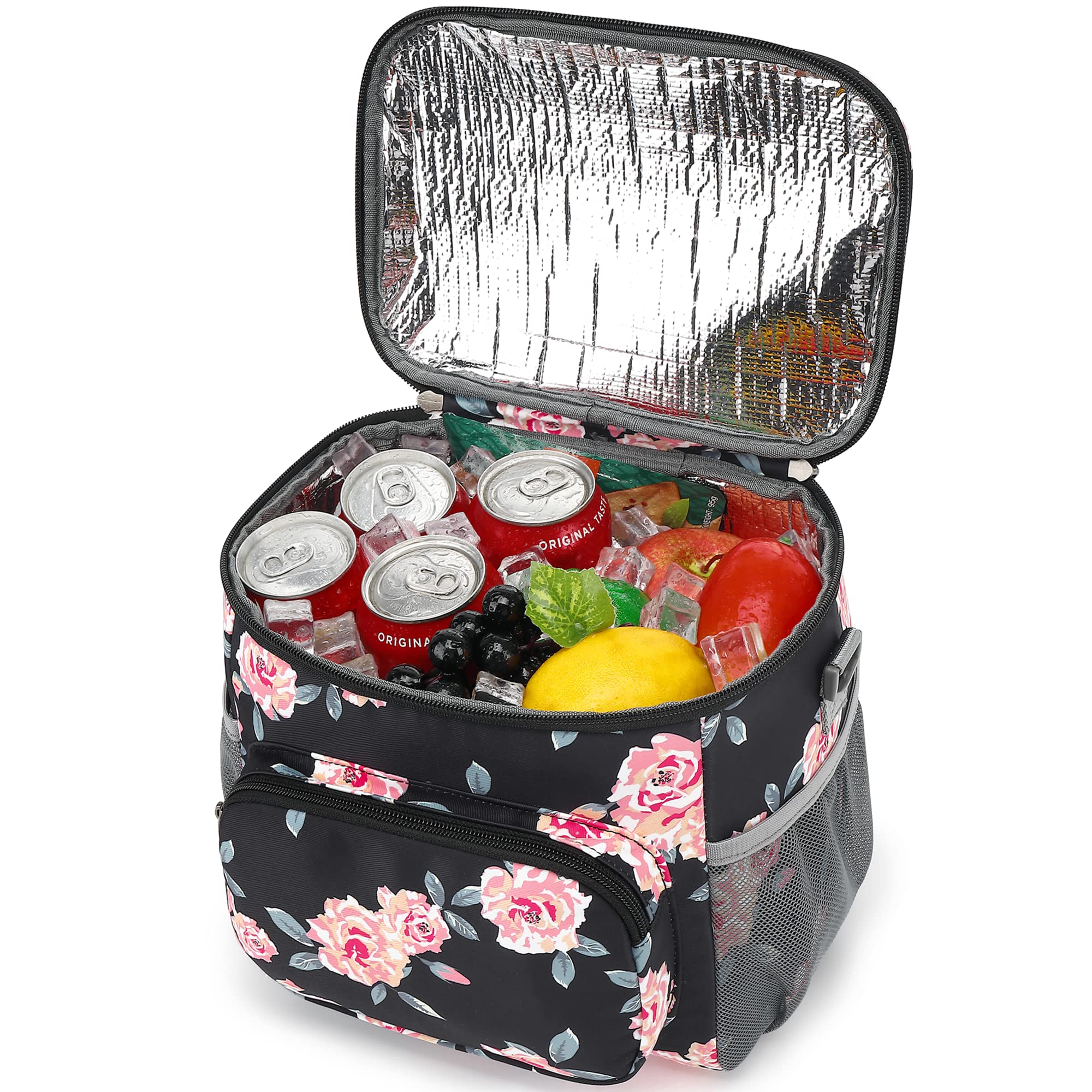 TOPERIN Lunch Box Insulated Lunch Bag for Women Lunch Tote Bag Floral Black 1