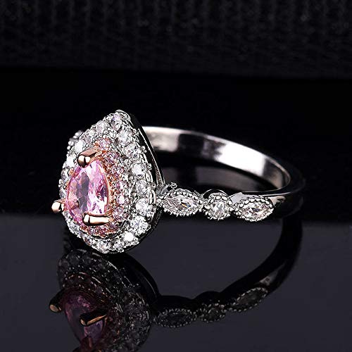 Rnydrny Gold Plated Teardrop Halo Pear Cut Pink Cubic Zirconia CZ Engagement Wedding Ring for Women (8)