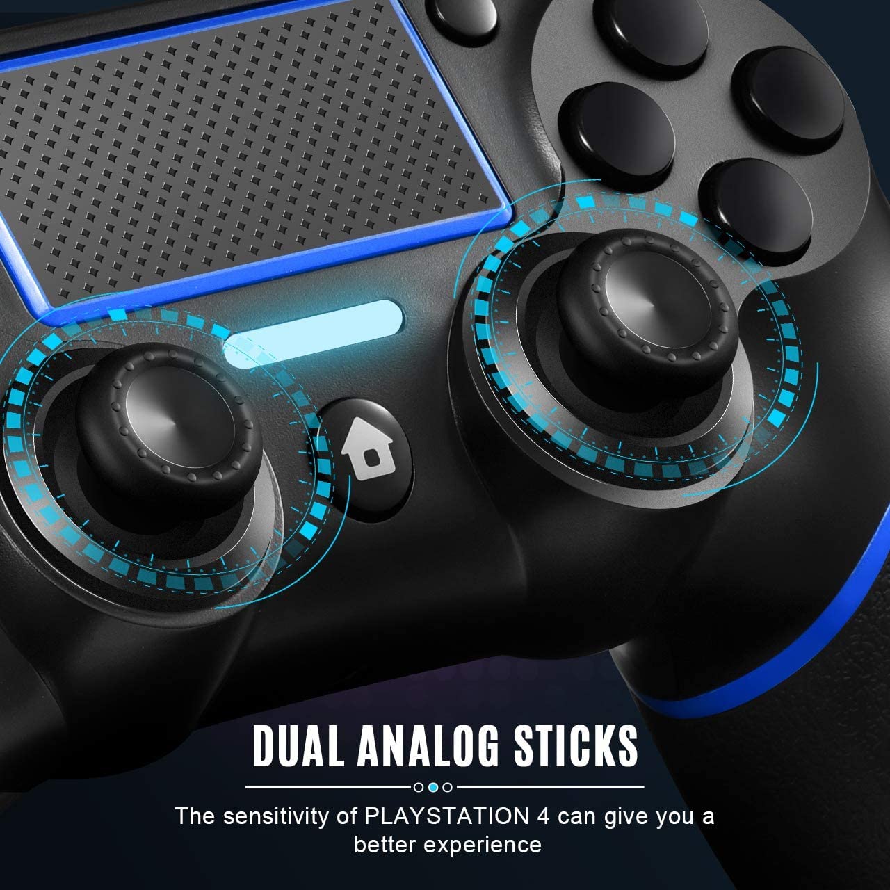 predark P S-4 Controller Wireless Game Compatible with PC with Motion Motors and Audio Function, Mini LED Indicator, USB Cable and Anti-Slip 【Upgraded Version】- Blue