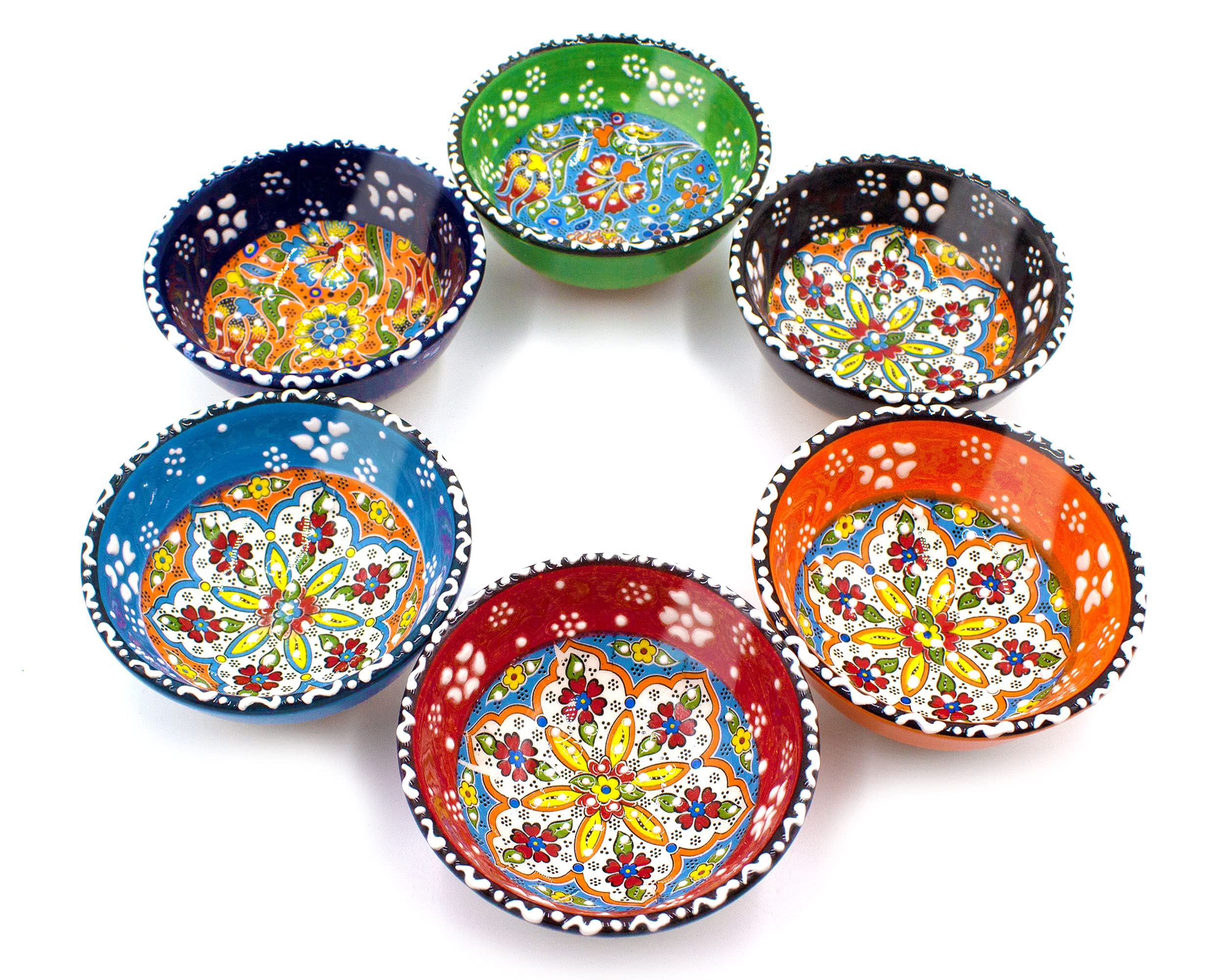 Silver Craft 6 Pcs Hand Painted Decorative Serving Turkish Ceramic Tiny Bowls - Handmade Ceramic Bowl Set of (3.3''inc/8.5cm) 2.5 Oz Pinch Multicolor Small - Best Gift Set